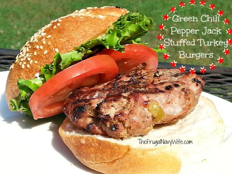 Green Chili Pepper Jack Stuffed Turkey Burgers - The Frugal Navy Wife