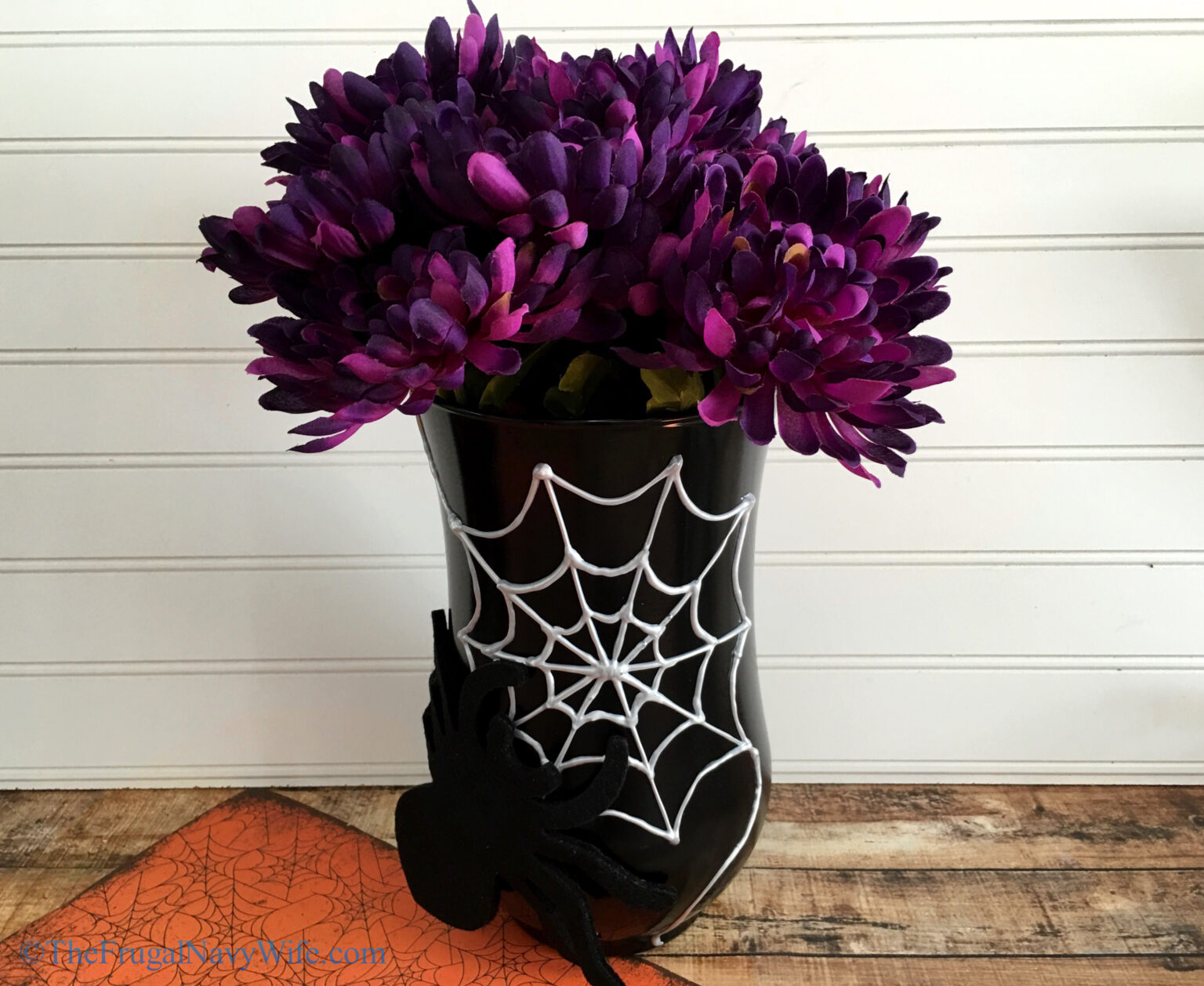 DIY Halloween Vase - Spider Web Vase - The Frugal Navy Wife